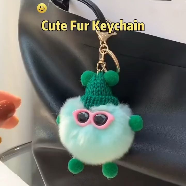 Furry Puff Ball Real Rabbit Fur Ball Pom Pom Keychains Heart-shaped ...