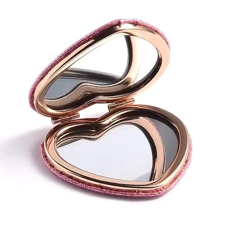 Bling Heart Shape Mirror Mini Pink Heart Compact Travel Makeup Mirror ...