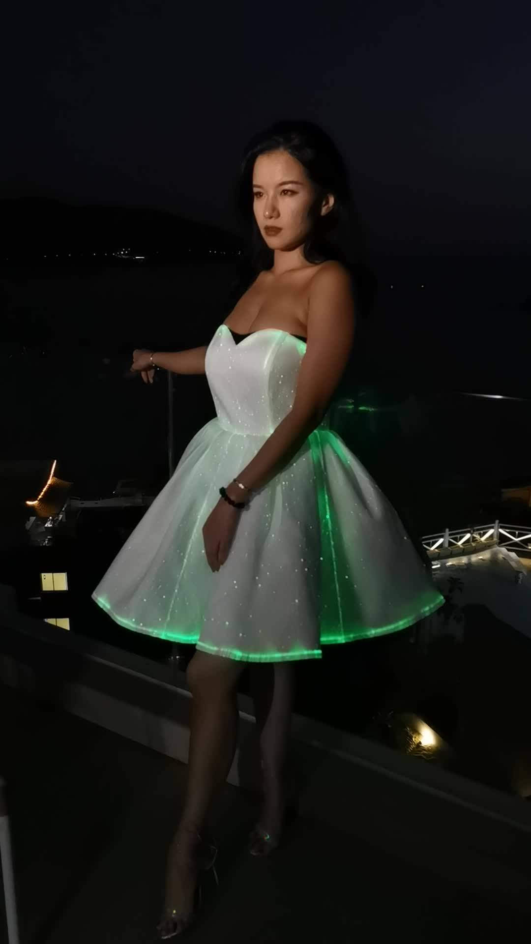 Women Latest Designs Led Fiber Optic Fabric Night Prom Dress Evening ...