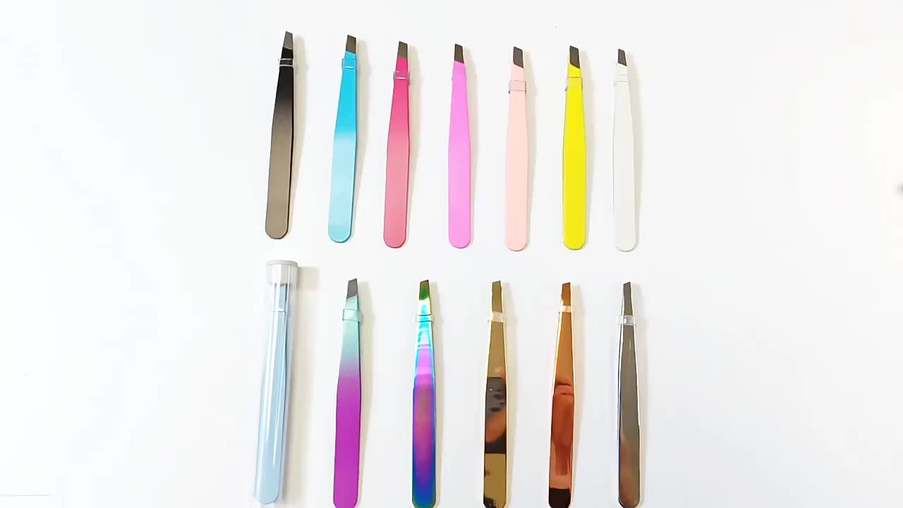 Professional Stainless Steel Slanted Tip Eyebrow Tweezers Black Color ...