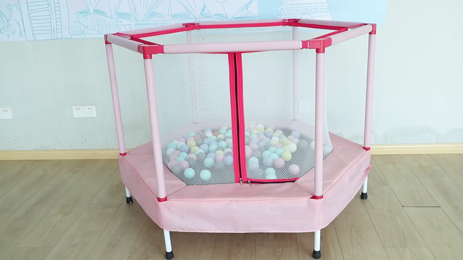 Pink Color Hexagonal Mini Trampoline With Blue Connector For Kids - Buy ...