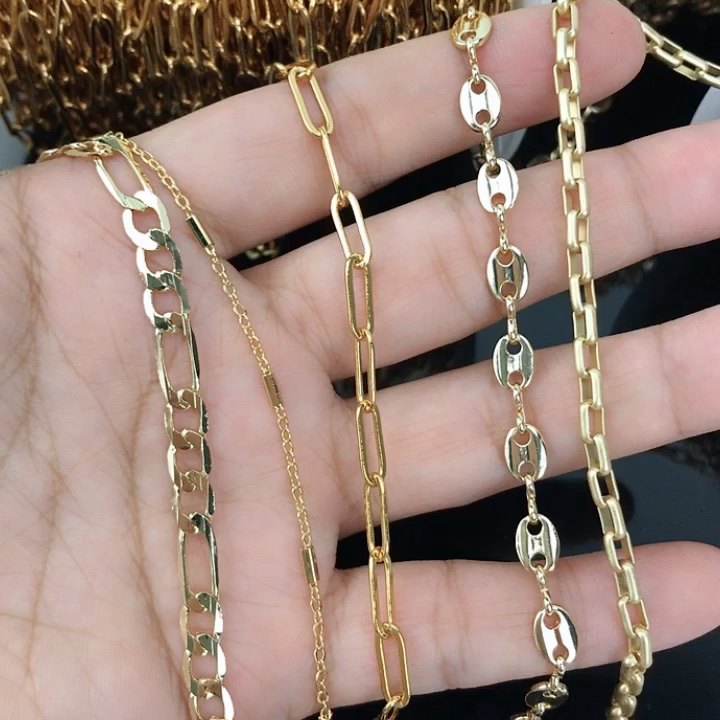 Bcl1213 Shiny 18k Gold Plated Brass Pig Nose Coffee Bean Chain Faceted ...