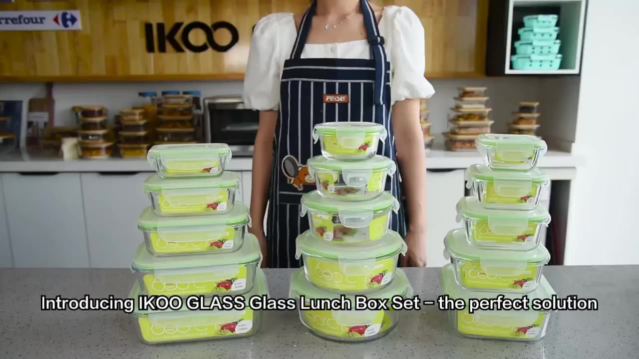 Ikoo Glass Glass Lunch Box Set Bento Box Heat Resistant Glass Food ...