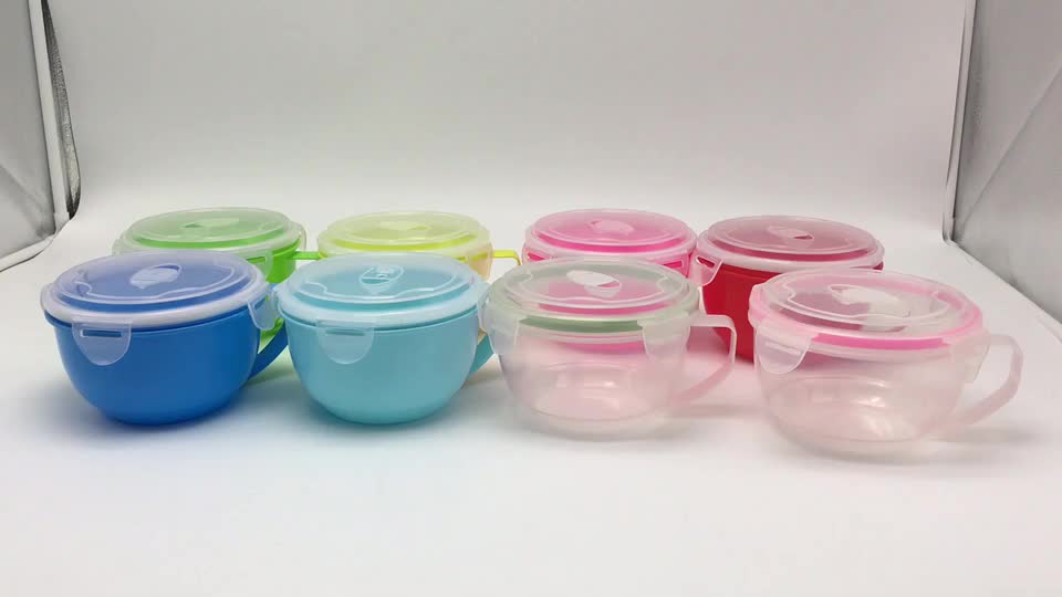 Microwave Plastic Food Fresh Noodle Bowl With Lock Vented Lid And Handleplastic Soup Mug With