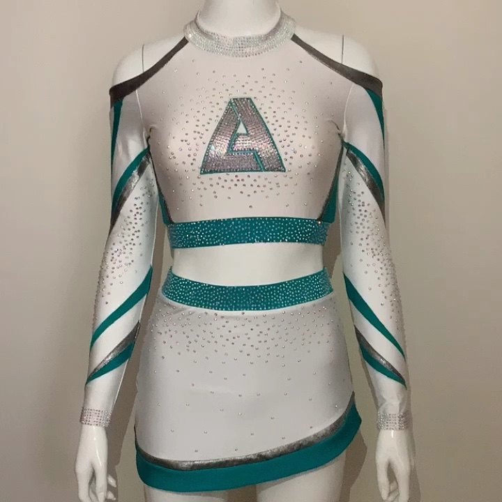 Rhinestone Cheerleading Uniforms Custom Competition All Stars Teal And ...