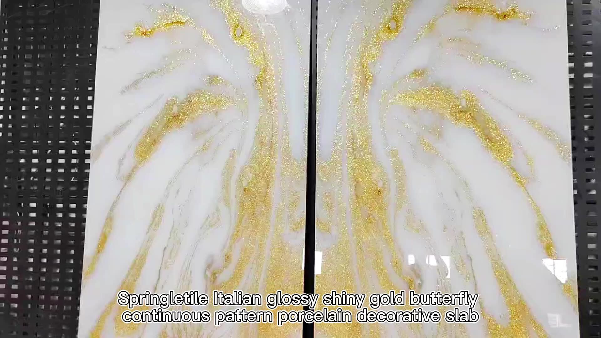 Large Format White Polished Glazed Marble Look Slab Wall Floor Gold ...
