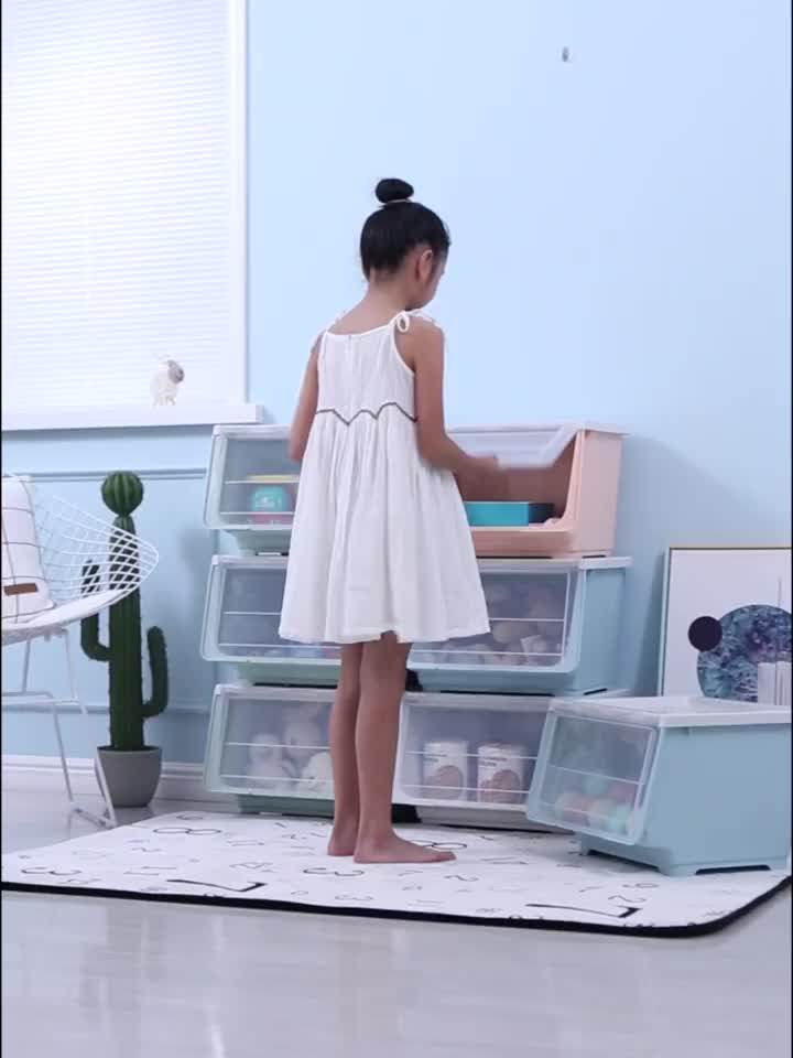 Thickened Front Open Plastic Storage Box With Lid And Wheels,Stackable ...