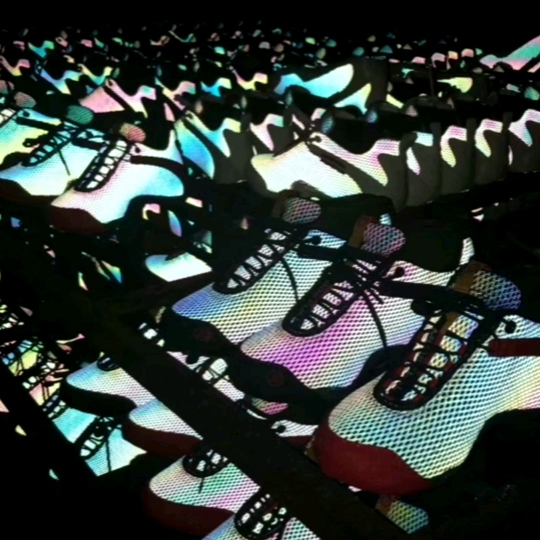 Printed Silver Rainbow Coating Reflective Pu Shoes Fabric Material ...