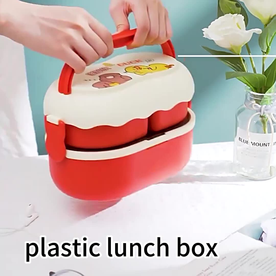 Cute Cartoon Steel And Plastic Insulated Lunch Box Portable Double ...