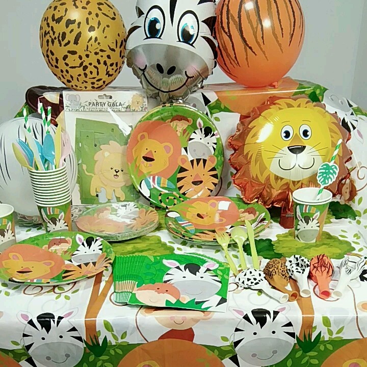 Yot Jungle Animals Party Supplies Serves 16 Includes Plates Cutlery ...