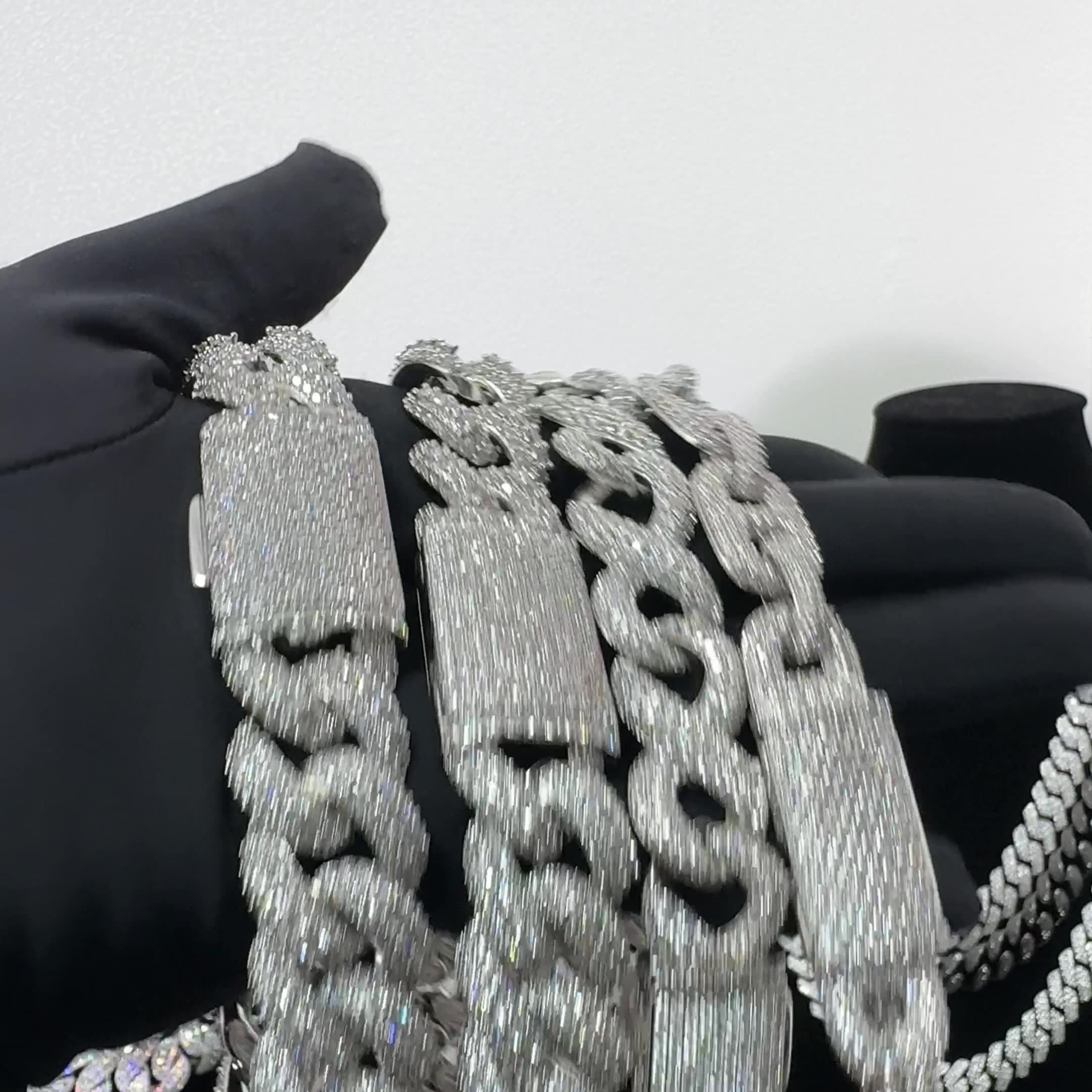 Hiphop Miami Cuban Link Chain Iced Out 18mm 4 Rows 925 Sterling Silver ...