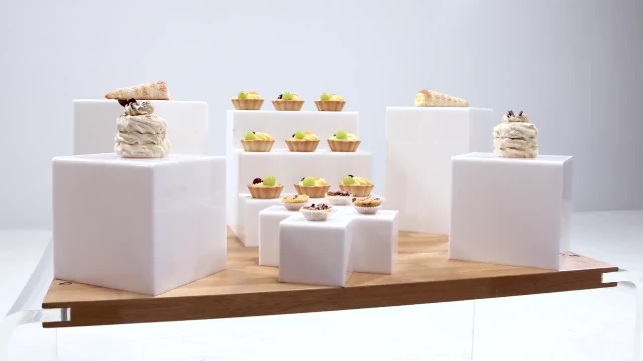 5 Sides Square White Acrylic Buffet Display Risers Desktop Acrylic Food ...