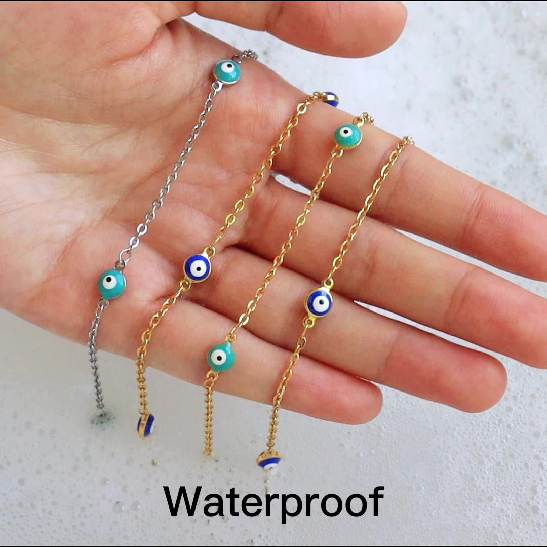 New Dainty Small Evil Eyes Charm Bracelet Fashion Jewelry Set Stainless Steel Enamel Blue Green ...