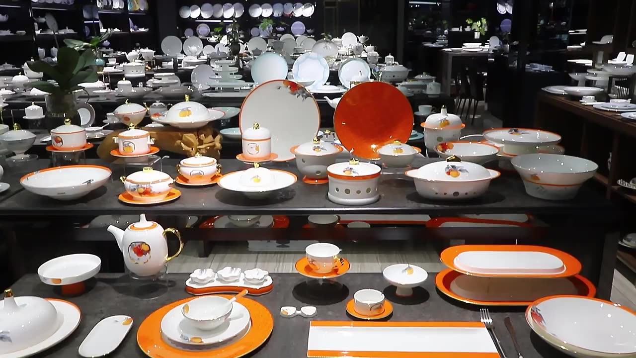 Luxury Gold 60pcs 28pcs Wholesale Commercial Bone China Ceramics Plates ...