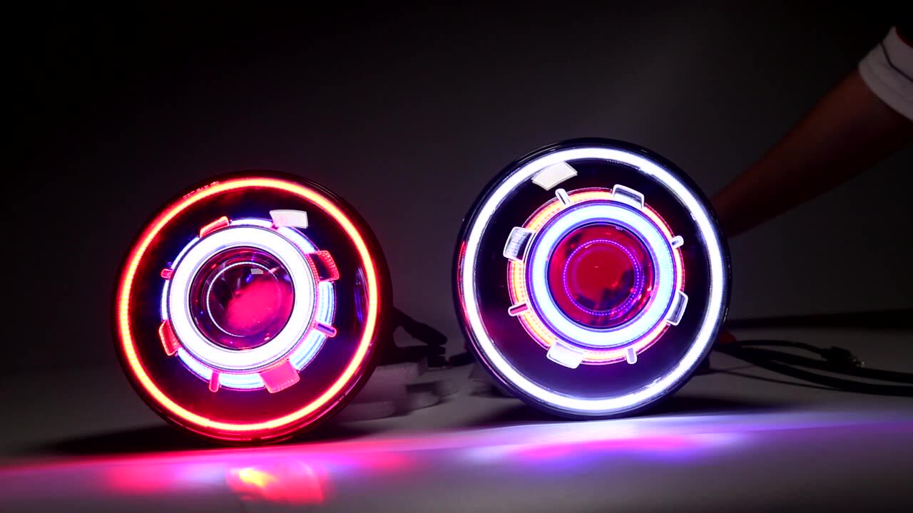 Loyo Oem 7 Inch Round Angel Eyes With High Low Beam Demons Eyes Rgb Led ...