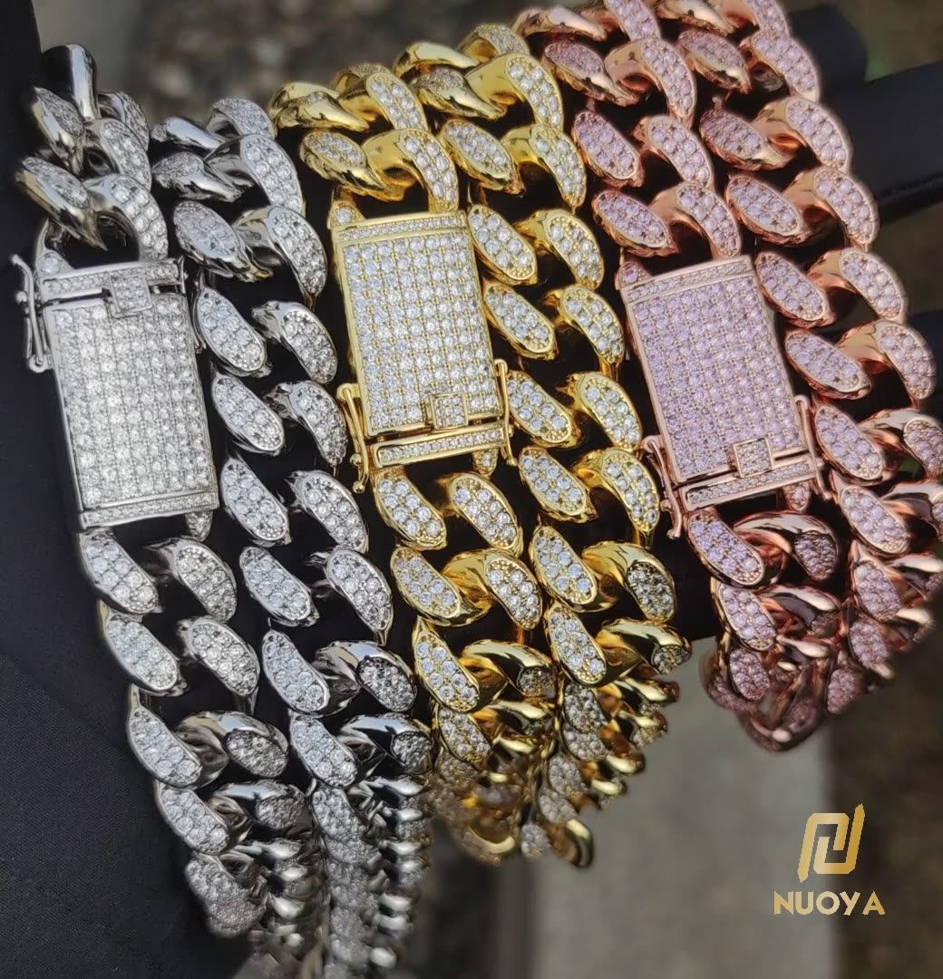 19mm Heavy Cadena De Diamante Iced Out Miami Cuban Chain Bling Diamond ...