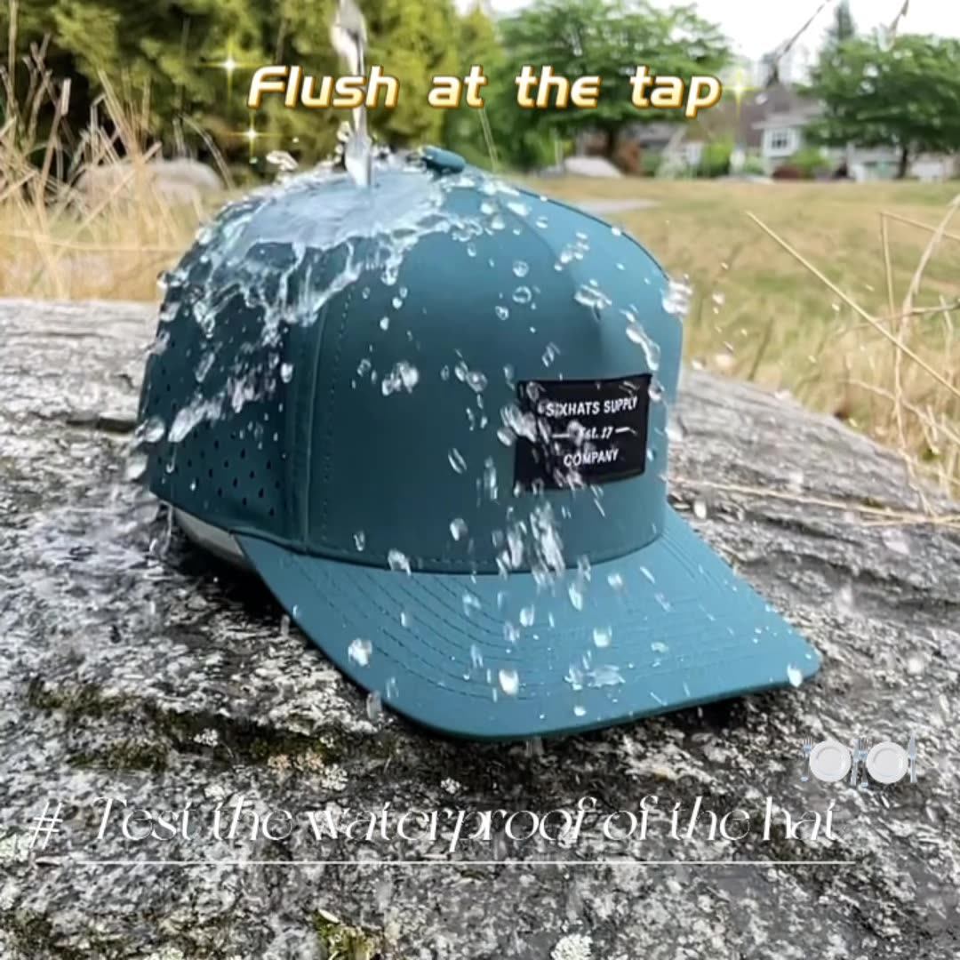 Custom Embroidery Rubber Logo 5 Panel Polyester Water Resistant Hat Two ...