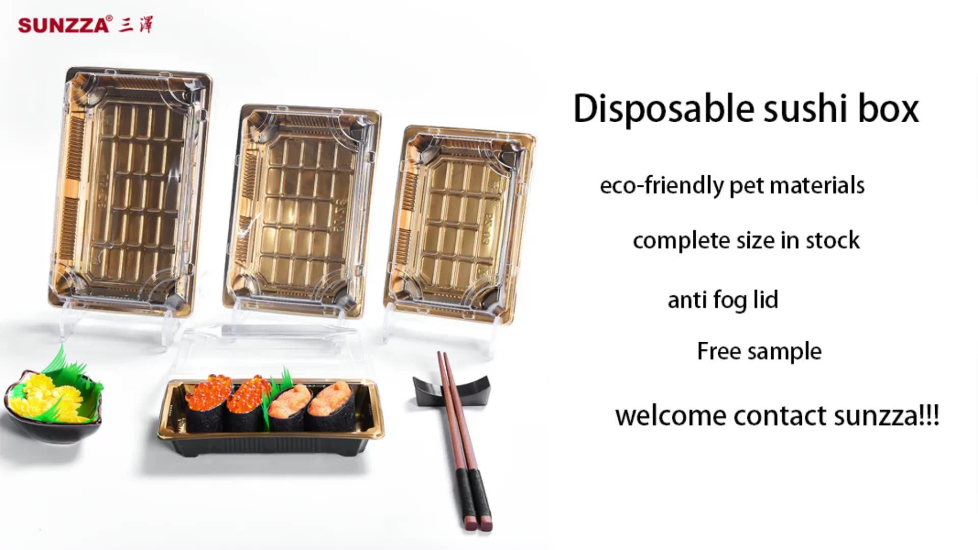 Sunzza Hot Sale Gold Disposable Plastic Sushi Container Pet Food Grade ...