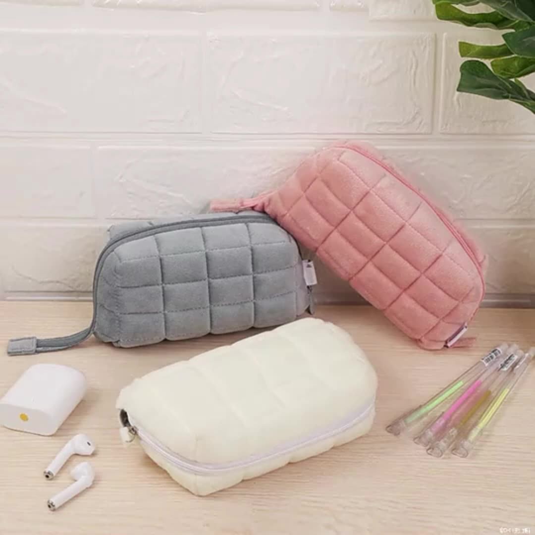 Puffy Pouch Quilted Woman Cosmetic Bag Pillow Shape Make Up Organiser ...