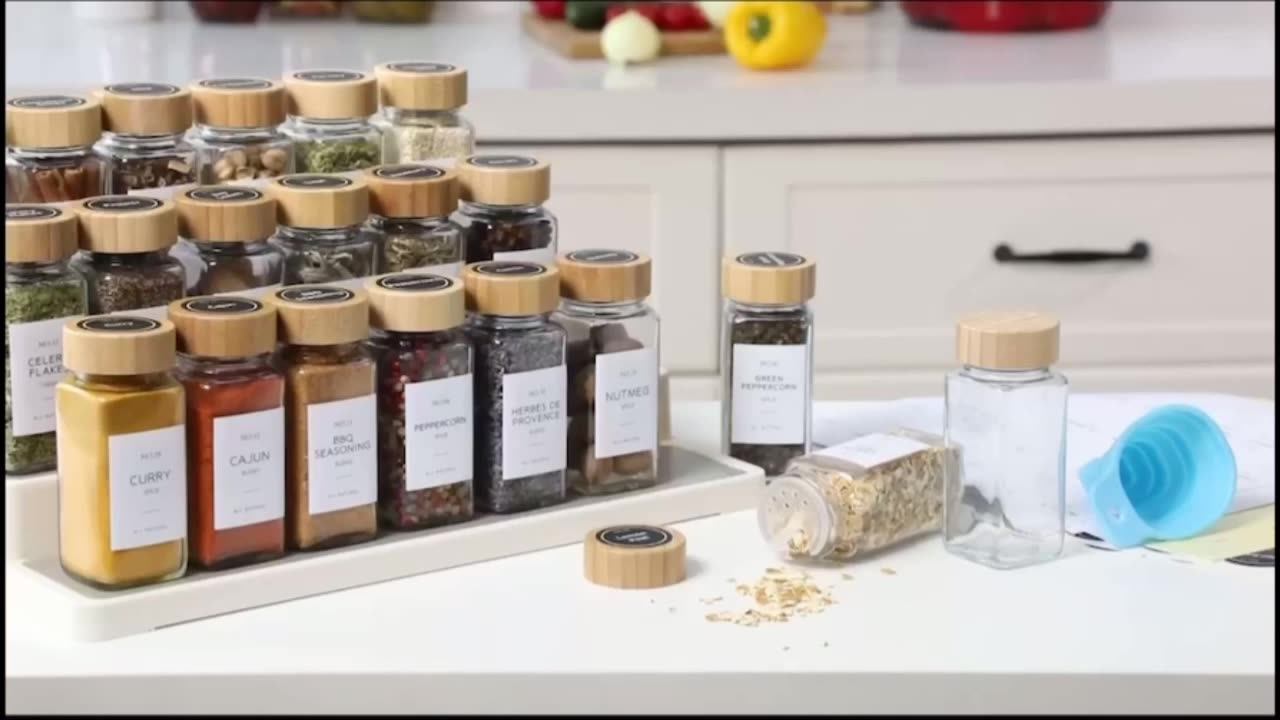 4 Oz Glass Spice Jars Square With Bamboo Wooden Lids Set Of 24 - Buy ...