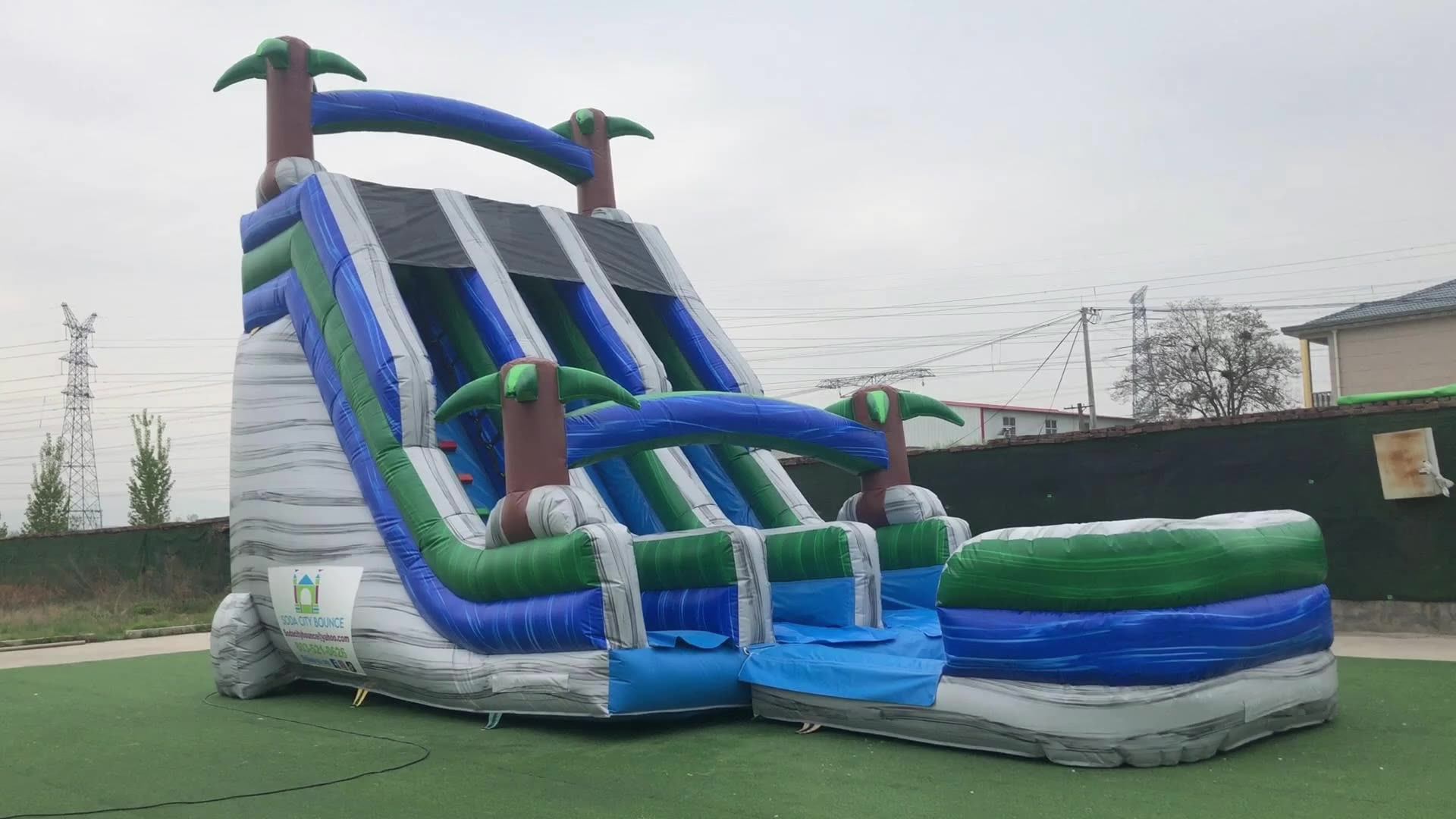 Outdoor Commercial Giant Waterslides With Pool Double Lane Water Slides ...