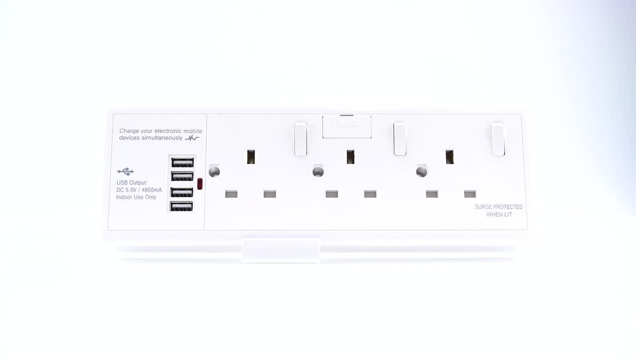 Fused 13a 4 Usb (4.8a) 3 Gang Socket Converter With Usb,Individual ...