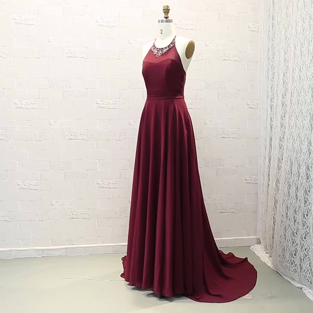 Alibaba Wholesale Burgundy Chiffon Halter Neckline Girls Formal Beaded ...