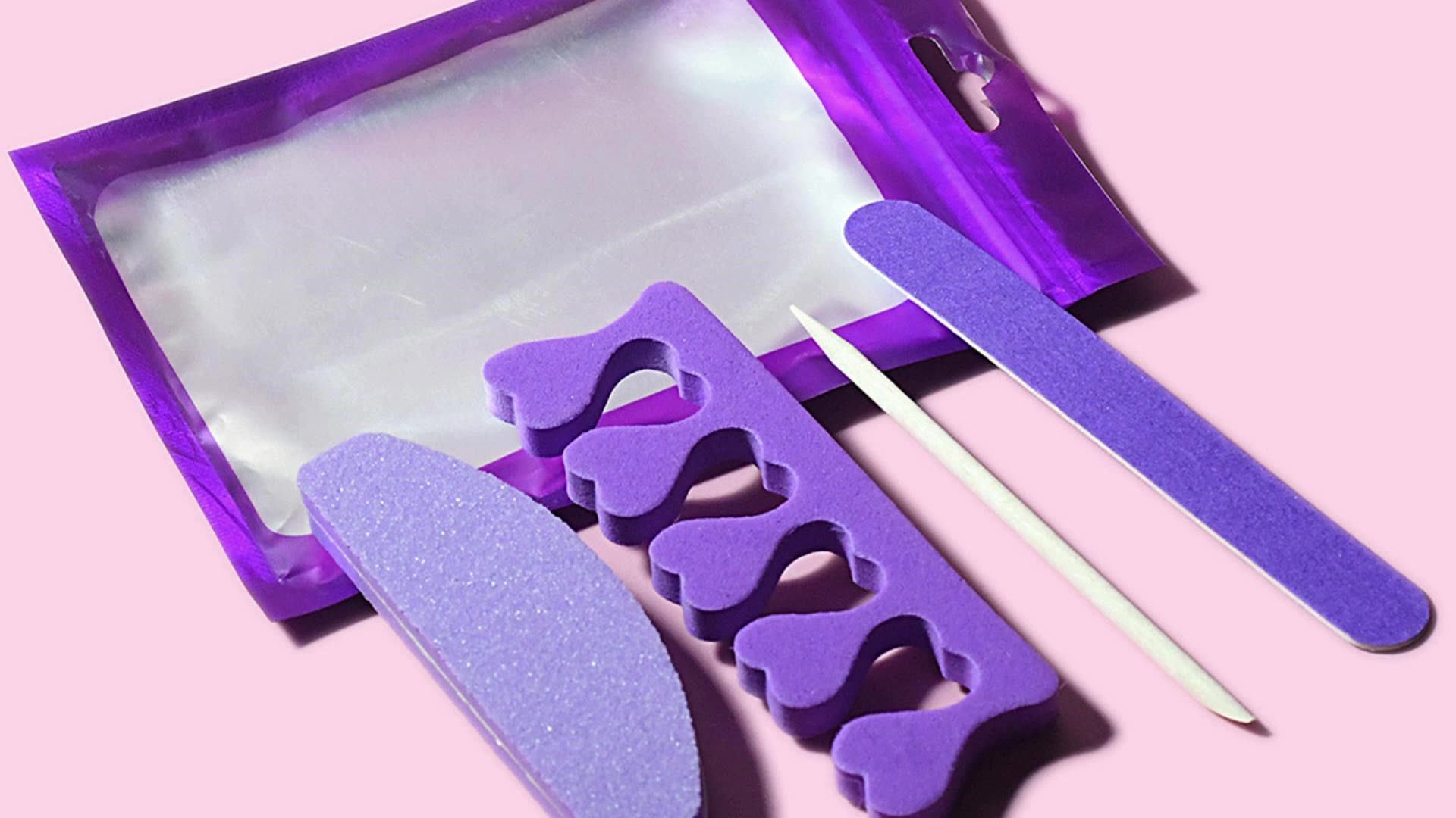 Mu Set Of Purple Packaging Nail Remover Orange Stick Finger Splitter ...