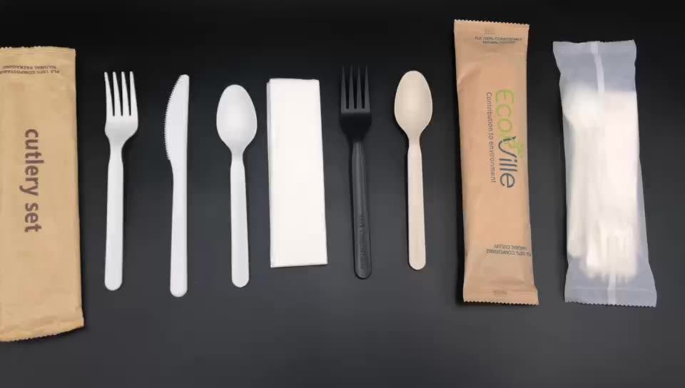 Luxury Eco Friendly Cornstarch Knife Spoon Fork Napkin Single Use ...