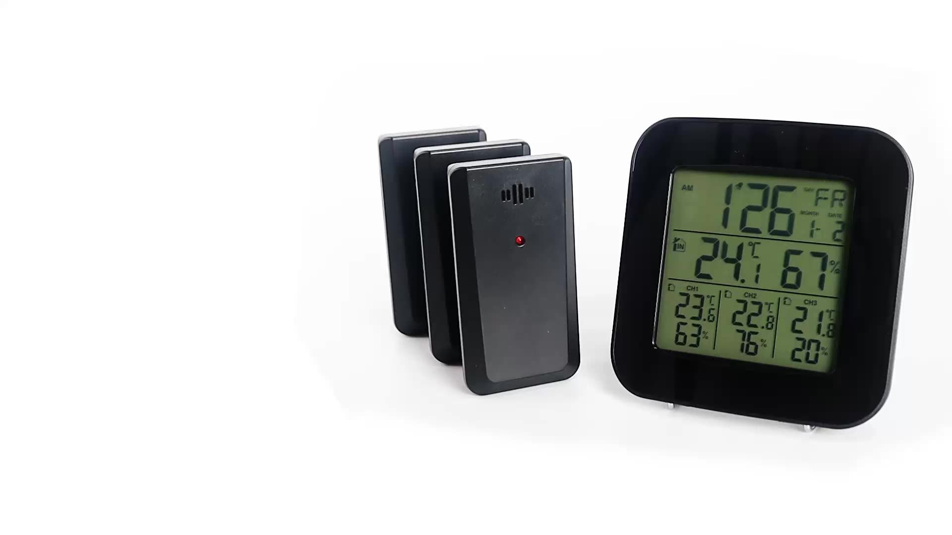Rf 433mhz Wireless Weather Station Clock With 3 Sensors Indoor/outdoor ...