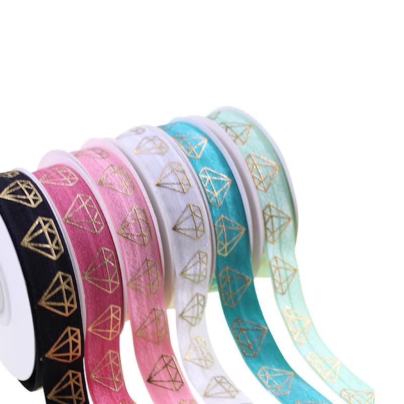 Metallic Gold Foil Printed Diamond Elastic Ribbon Custom Ribbon Logo ...
