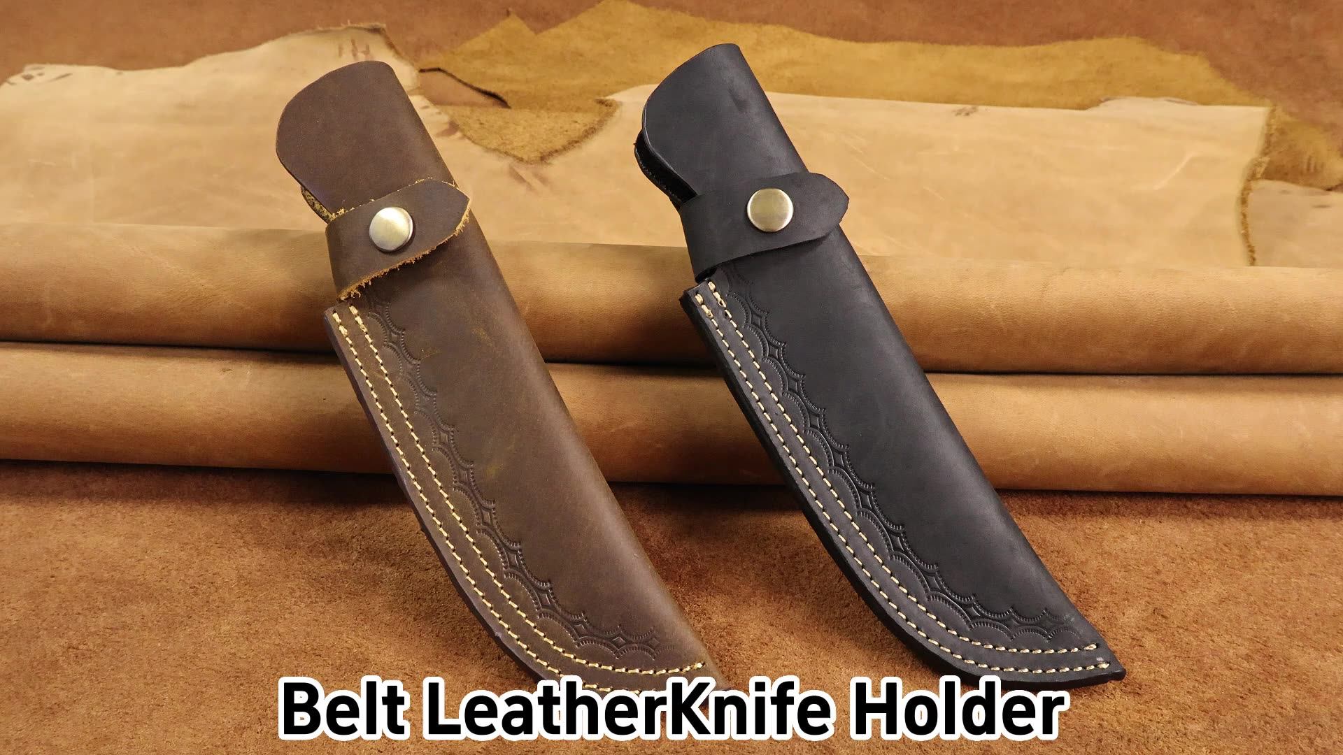 Genuine Leather Fixed Blade Knife Sheath For Tactical Damascus Knives ...
