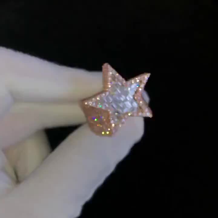 Men's Iced Out Baguette Rapper Hip Hop Champion Rings 925 Silver ...