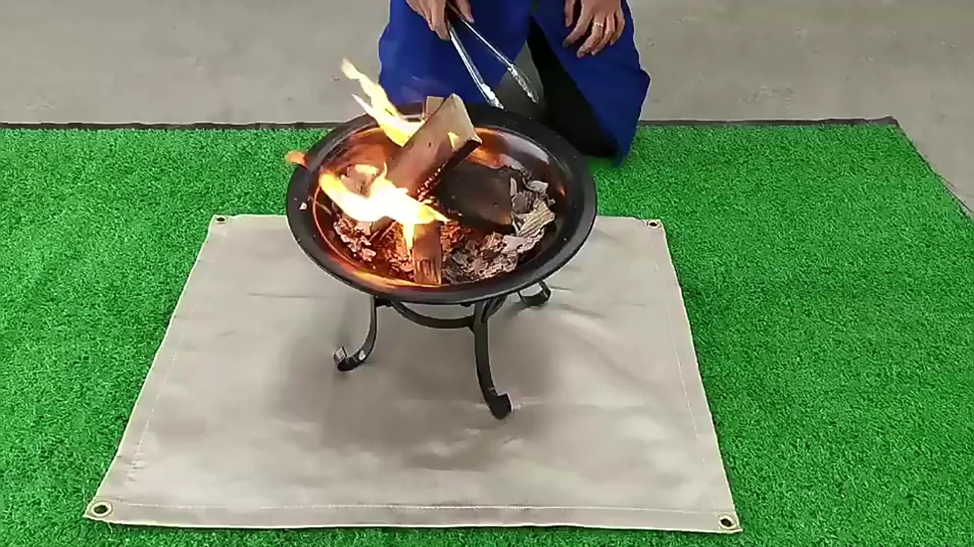 Outdoor Wood Burning Bbq 40 Inch Square Fire Pit Pad Grill Fireproof ...