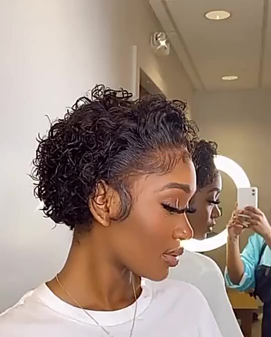 Pixie Pixie Cut Short Water Wave Curly T1b/27 Honey Blonde Ombre Color ...