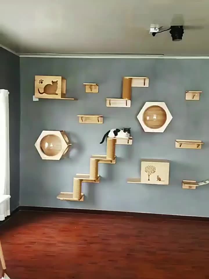 Cat Climbing Frame Solid Wood Diy Platform Cat Wall House Climb Track ...