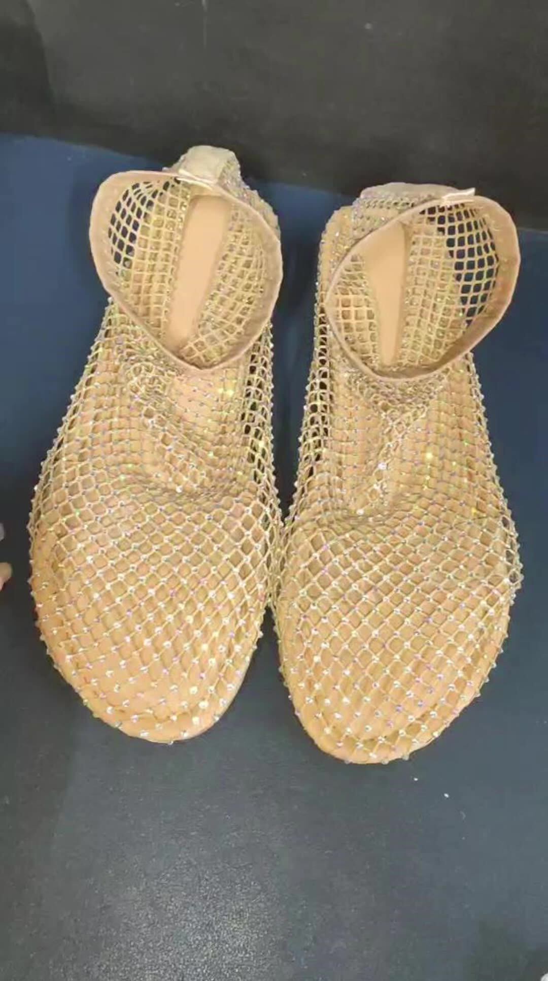 Busy Girl Lq4964 Rhinestone Mesh Stretch Sandals Round Toe Hollow ...