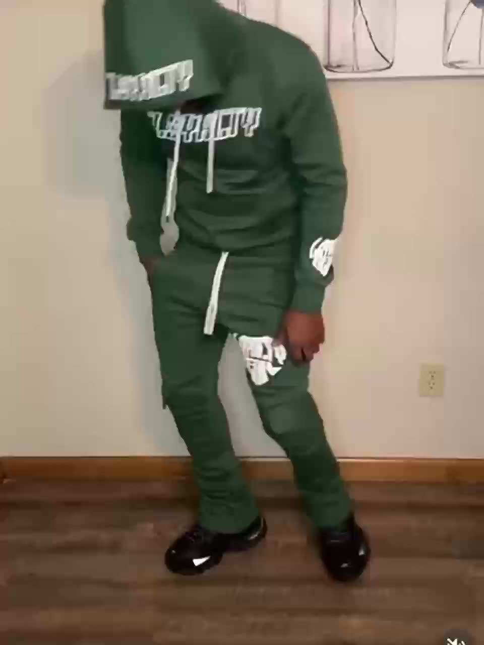 Custom Stacked Sweatpants Distressed Embroidery Patch Logo Mens Acid ...