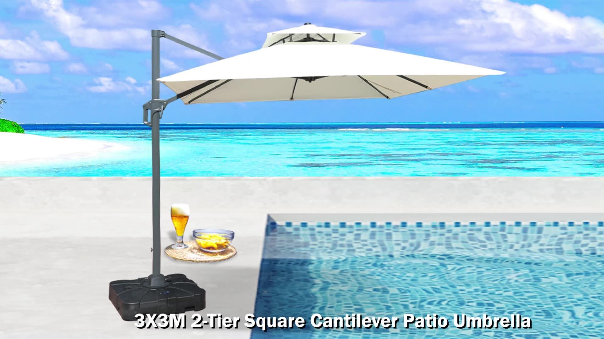 Outdoor Double-roof Parasol Cantilever Hanging Umbrella Garden Patio ...