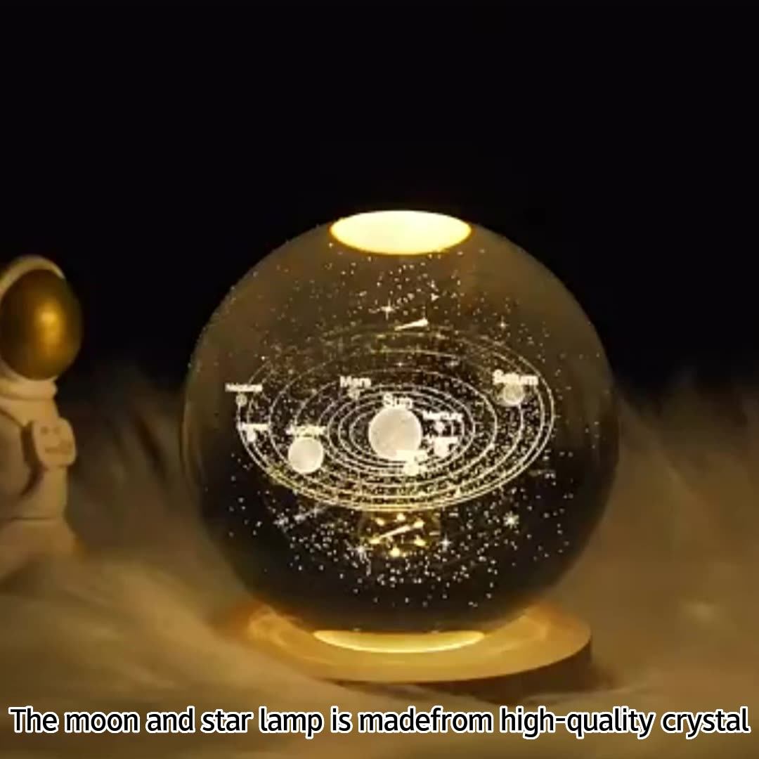 Solar System Moon Nebula 3d Art K9 Crystal Ball Night Lamp Luminous ...