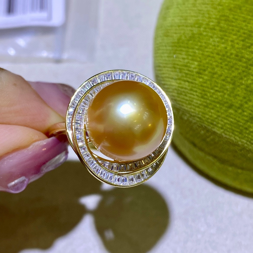 精工T钻通体厚银海水大溪地珍珠戒指 南洋金珠戒指12-13mm正圆-阿里巴巴