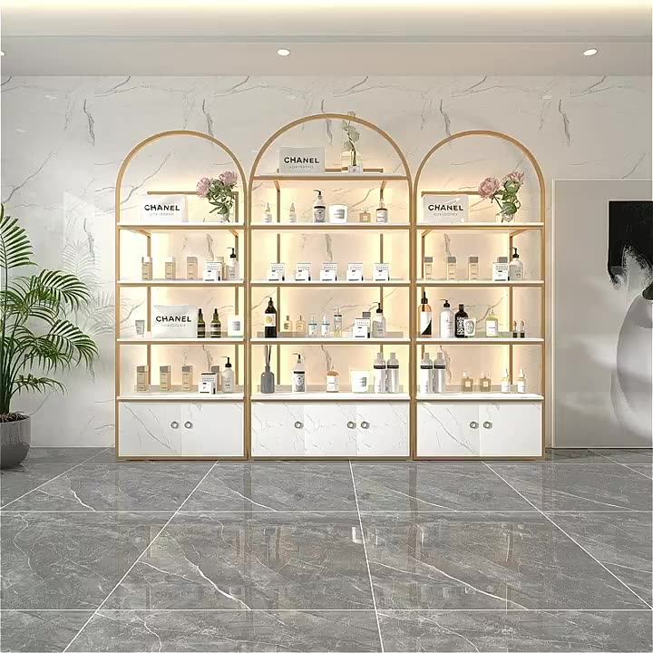 Skincare Shop Furniture Ajustable Cosmetic Store Shelf Rack Led Makeup ...