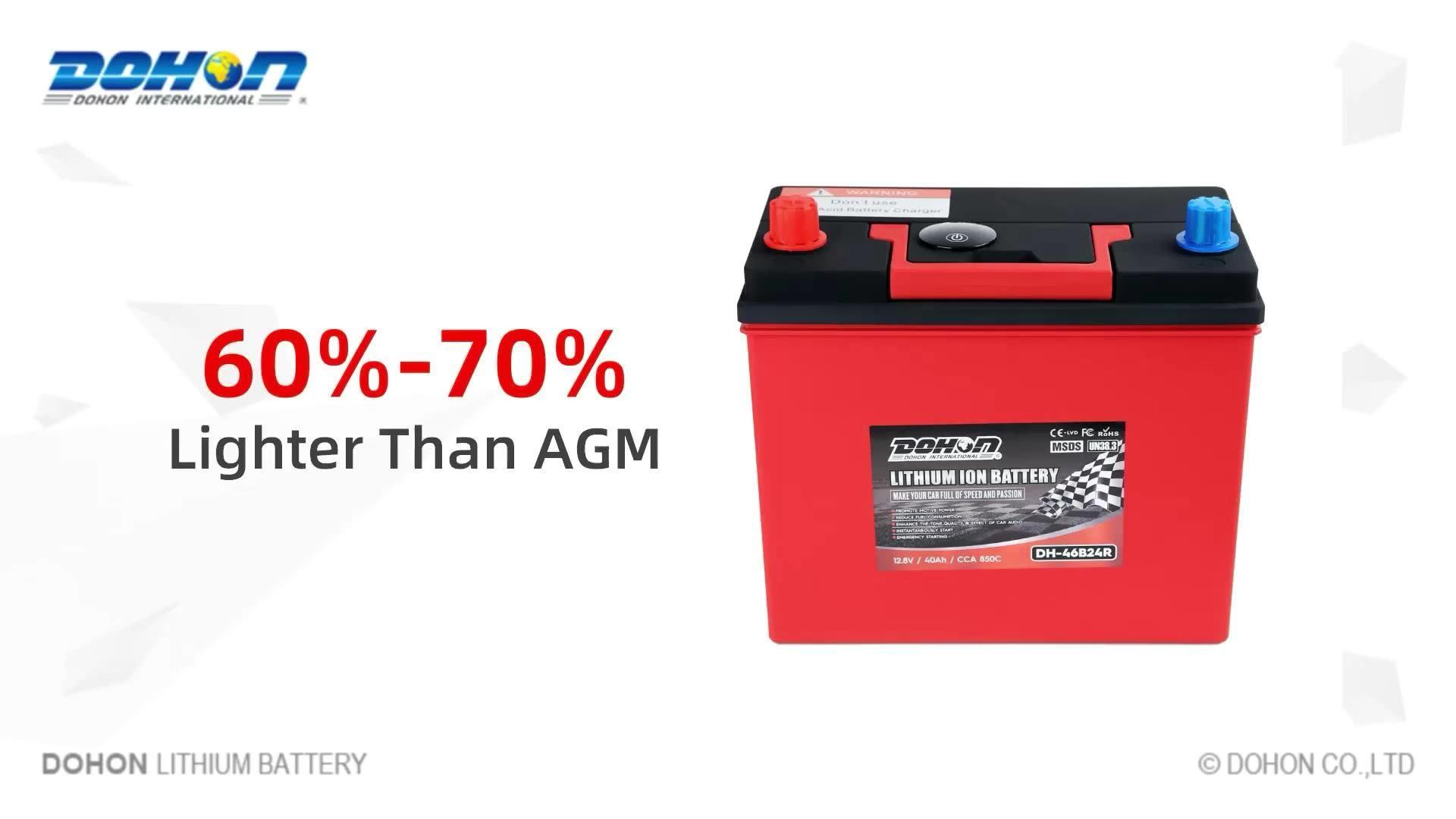 Dohon 46b24l/r Lifep04 Car Lithium Iron Battery 46ah 12.8v Jump Start ...