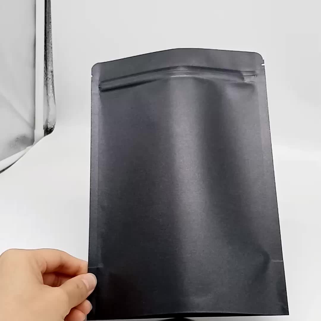 Matte Black Resealable Kraft Paper Packaging Bag Stand Up Zipper Pouch