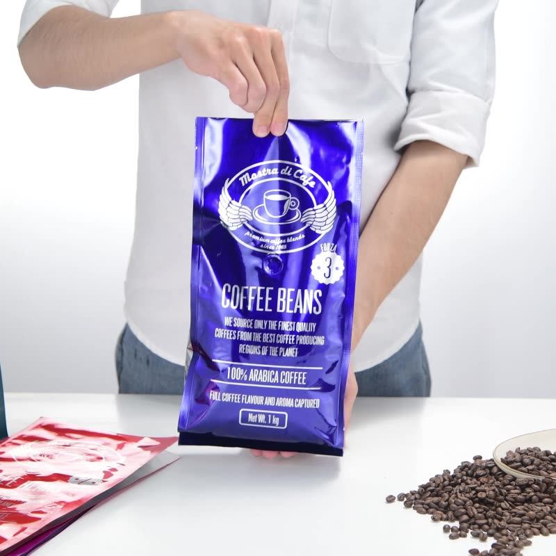 Matte Coffee Bean Packaging Bags With Glossy Logo Printed And Tintie ...