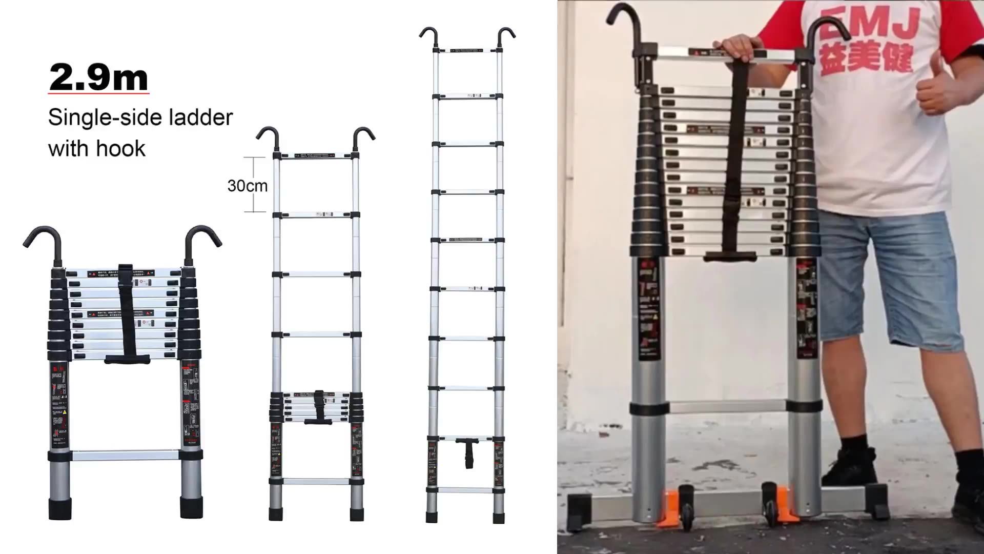 High Quality Telescopic Aluminum Step Ladder Wall Mounted With Hooks ...