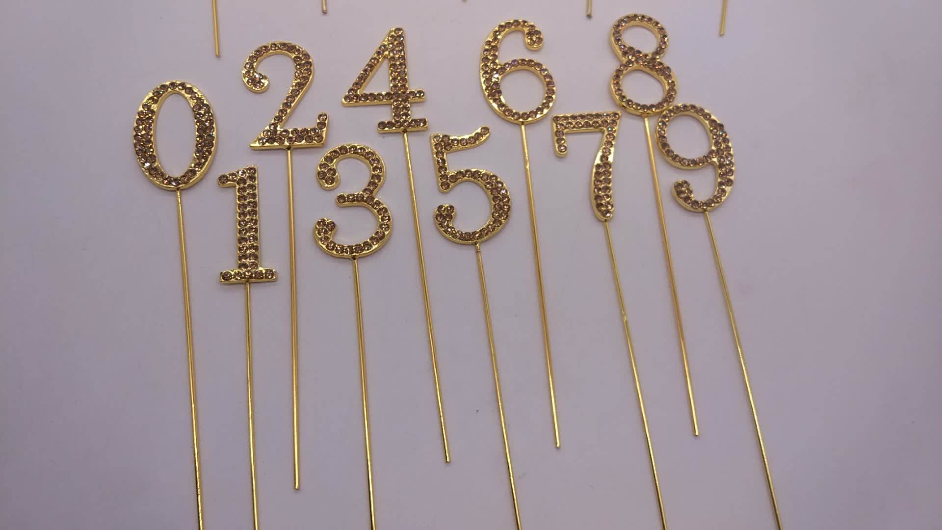 Wholesale Gold / Silver Cake Pick Rhinestone Diamante Gems Number Cake ...