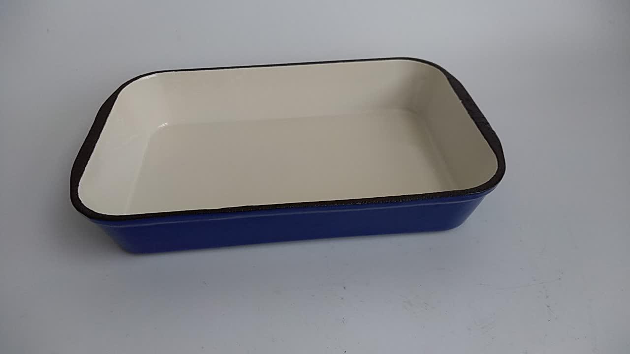 Enameled Cast Iron Rectangular Roaster Deep Baking Dish Cookware Cast ...