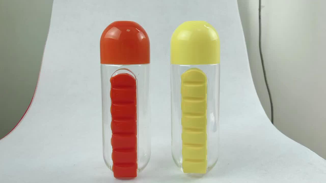 Plastic Water Bottle Pill Organizer Water Bottle With Pillbox Colorful ...