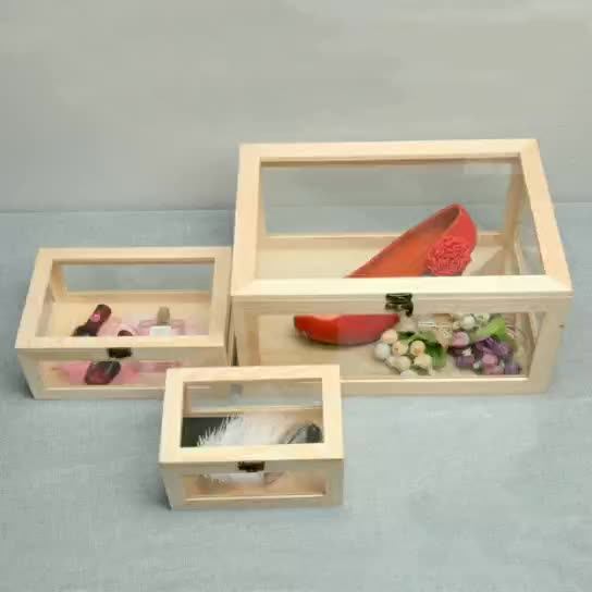 Grenen Houten Doos Met Glazen Deksel Sieraden Lade Doos - Buy ...